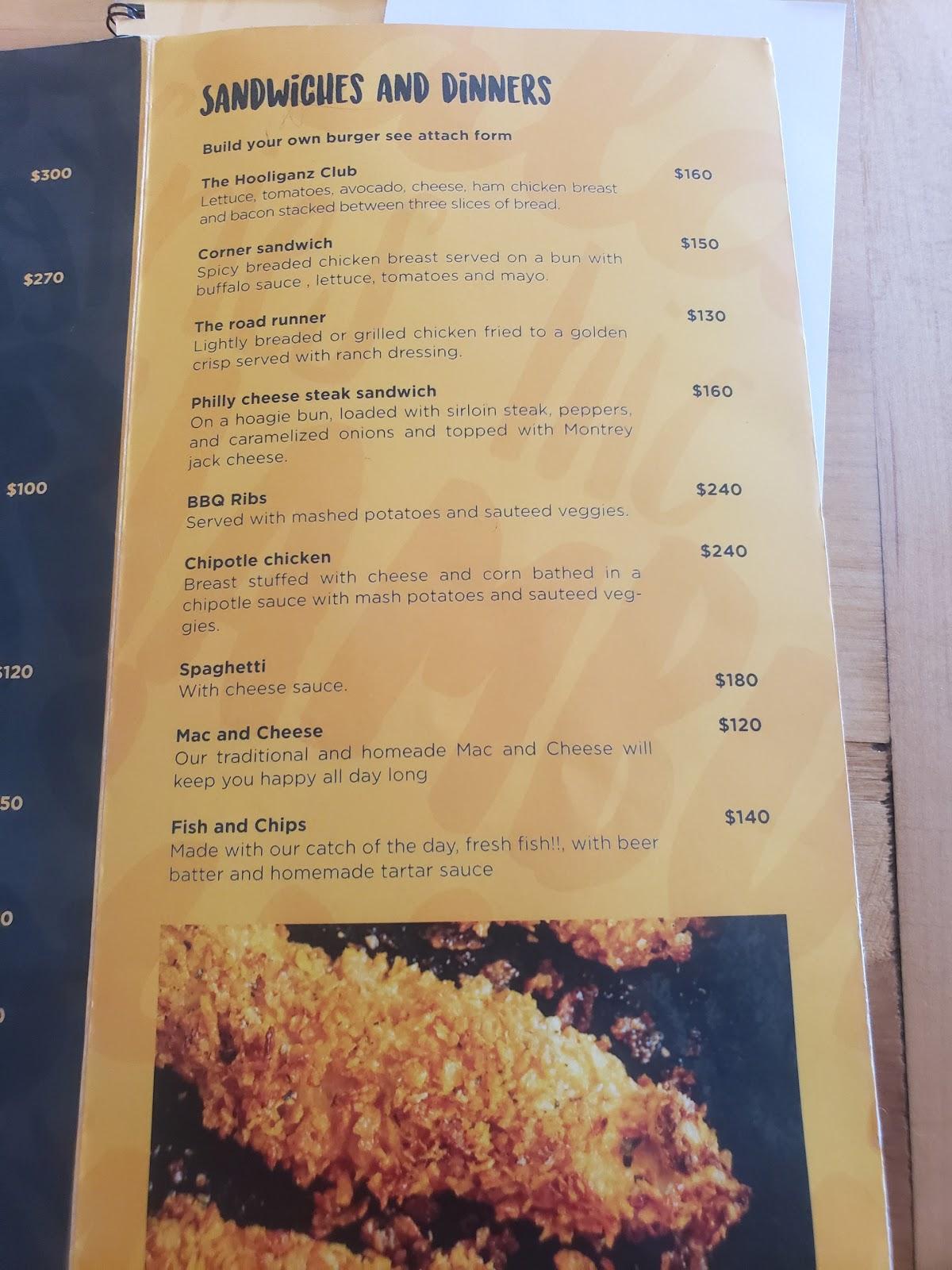 Menu at Hooliganz Corner pub & bar, Cabo San Lucas