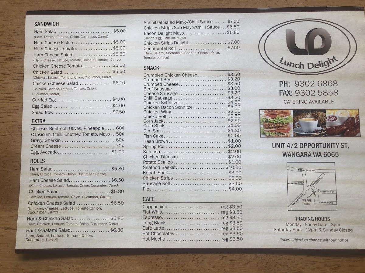 Menu at Lunch Delight restaurant, Wangara