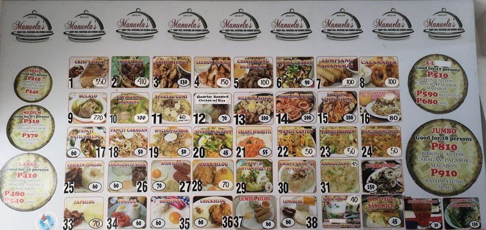 Menu at Manuela's Eatery restaurant, Science City of Muñoz, D. delos ...