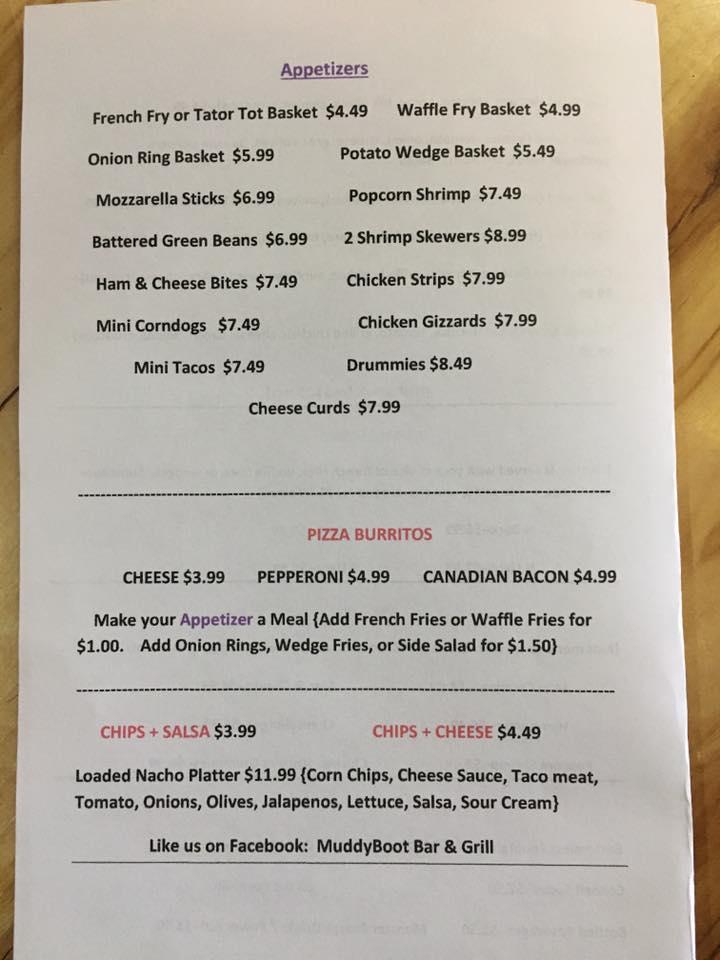 Menu at Muddy Boot pub & bar, Forada