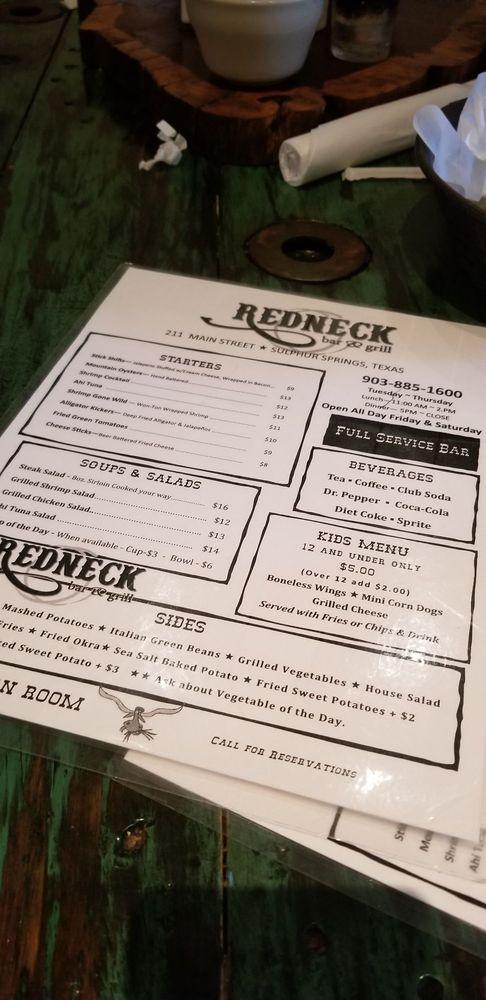 Menu at Redneck Bar & Grill, Sulphur Springs