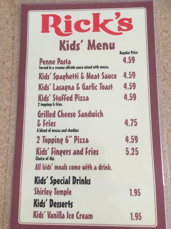 Menu at Rick's Restaurant & Bar, Shilo