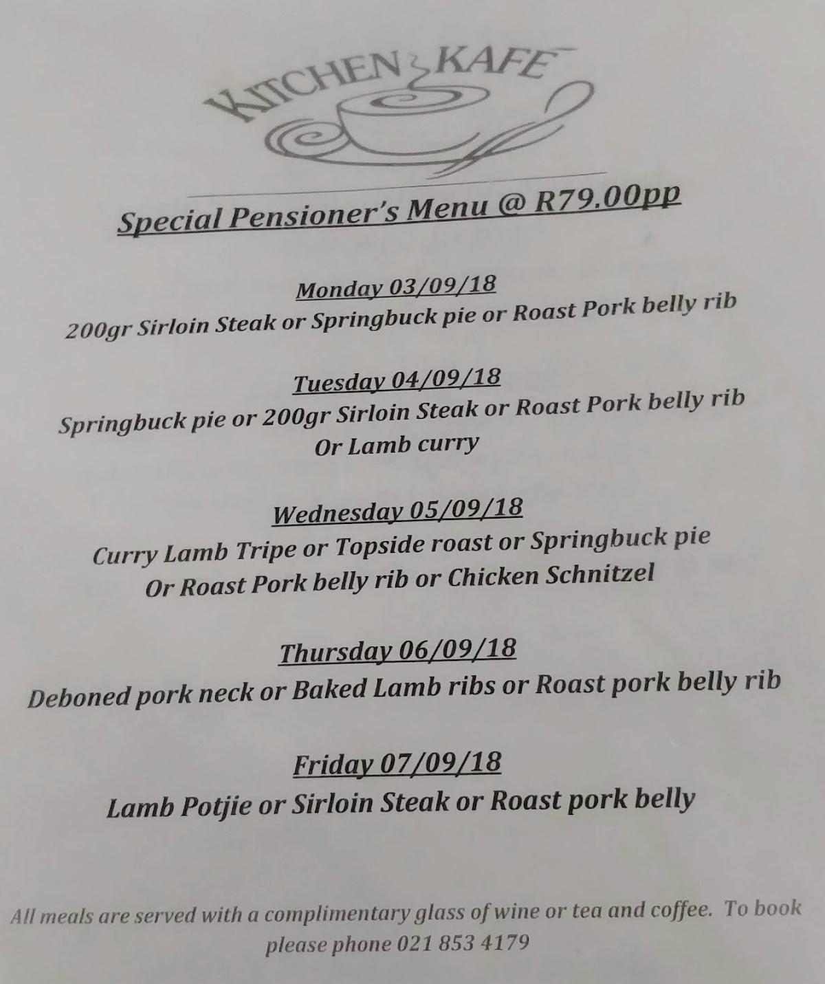 Menu at Smiling Oven restaurant, Cape Town