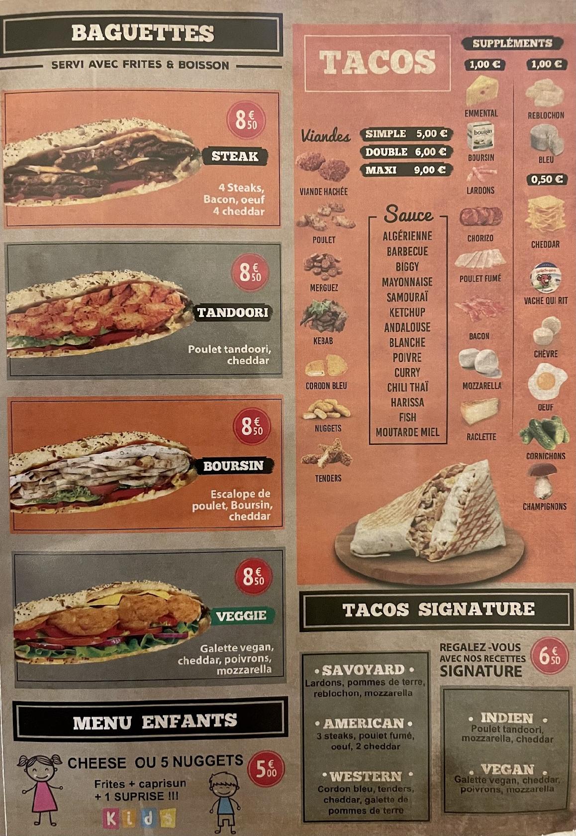 Menu au Sun Tacos restaurant, Pont-Sainte-Maxence