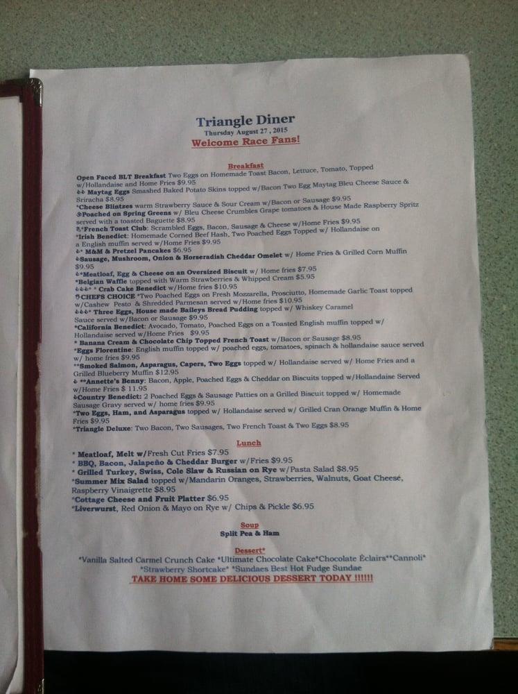 Menu at Triangle Diner restaurant, Saratoga Springs