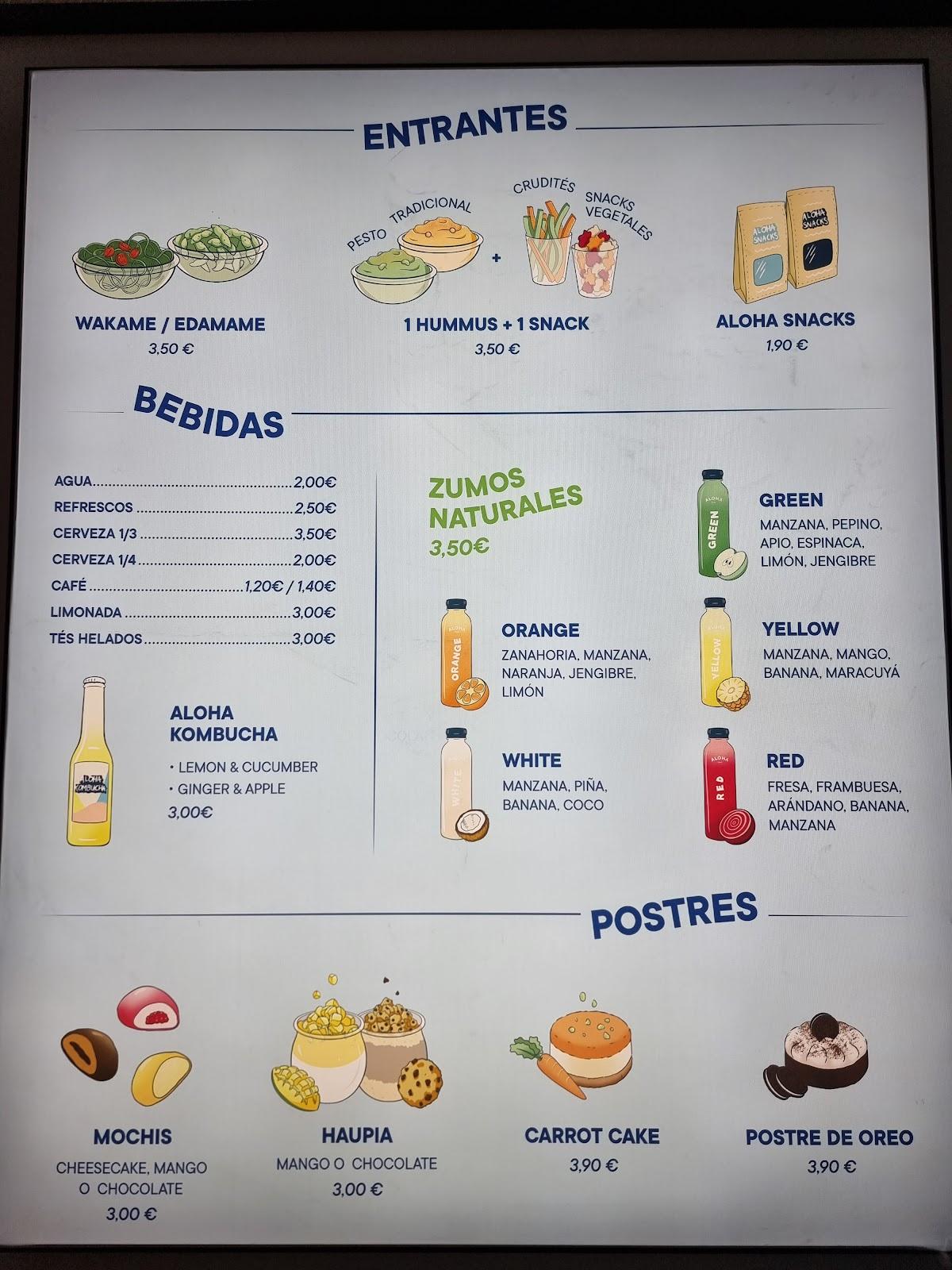 Menu at Aloha Poké restaurant, Madrid, C. de Alcalá