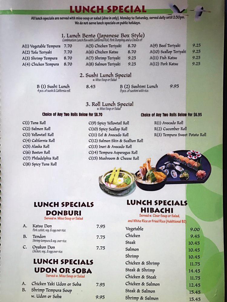 Menu at Hana Tokyo restaurant, Sierra Vista