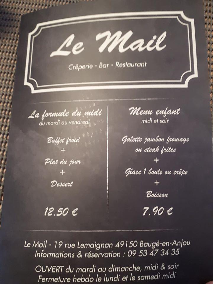 Menu au Le Mail restaurant, Baugé en Anjou