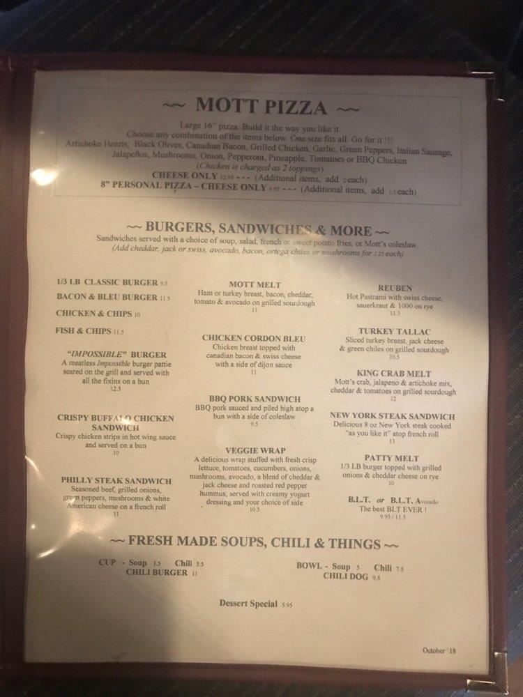 Menu at Mott Canyon Tavern & Grill pub & bar, Stateline