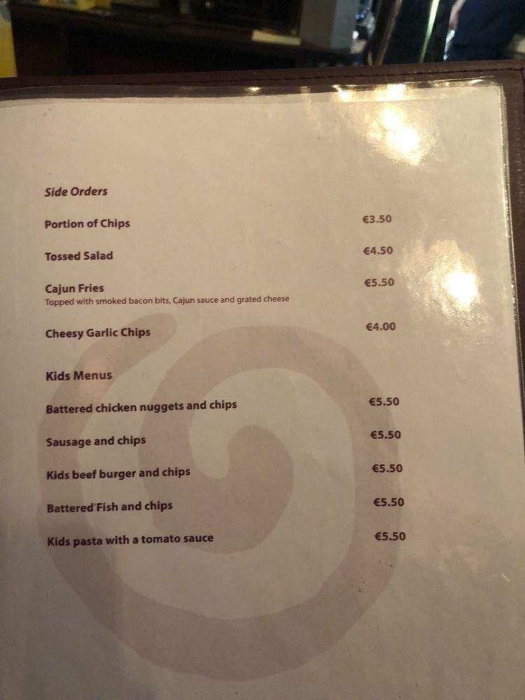 Menu at Pat Collins Bar, Adare