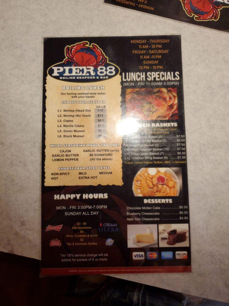 Menu at Pier 88 Boiling Seafood & Bar OKC, Oklahoma City