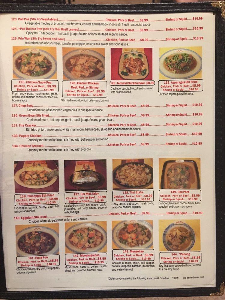 Menu at Thai City restaurant, Clovis