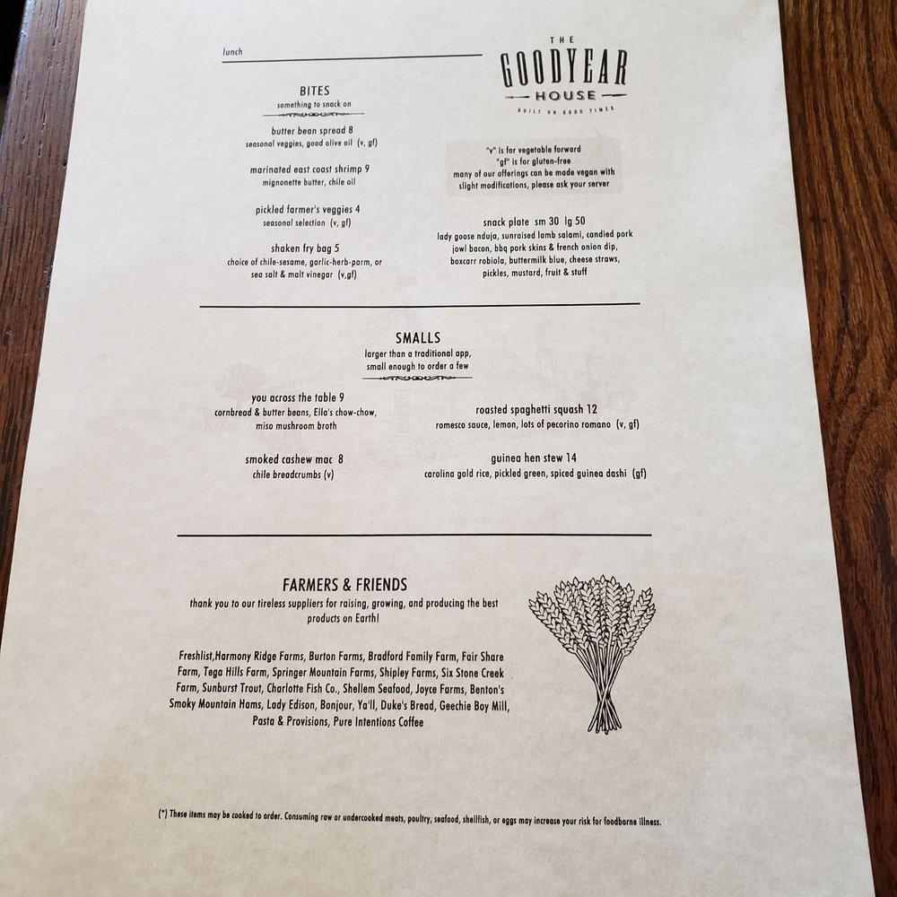 Menu at The Goodyear House pub & bar, Charlotte