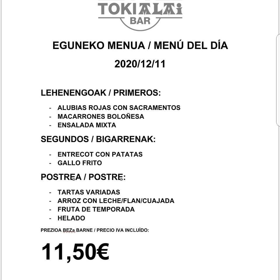 Menu at Bar Toki Alai, Bermeo