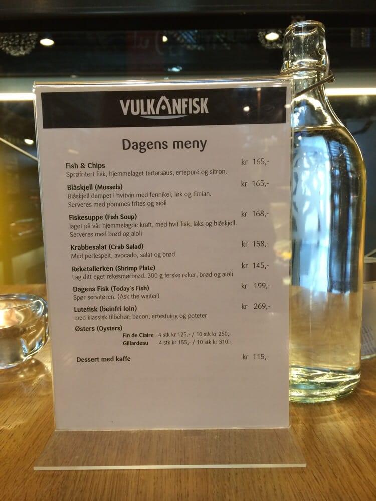 Menu at Vulkanfisk restaurant, Oslo, Vulkan 5