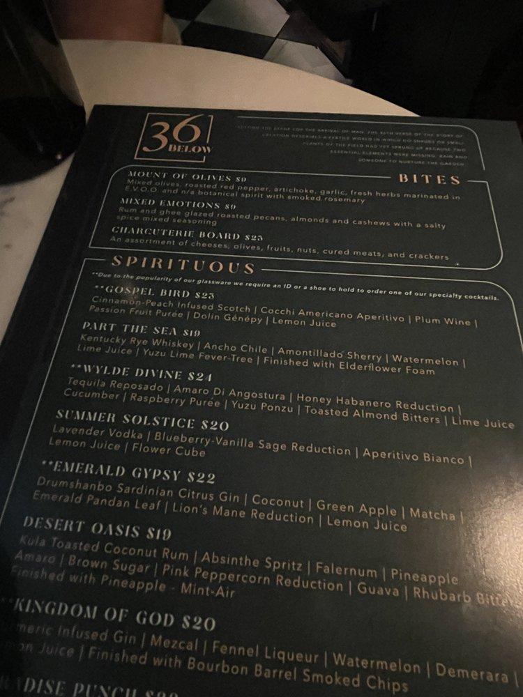 Carta del pub y bar 36 Below, Phoenix