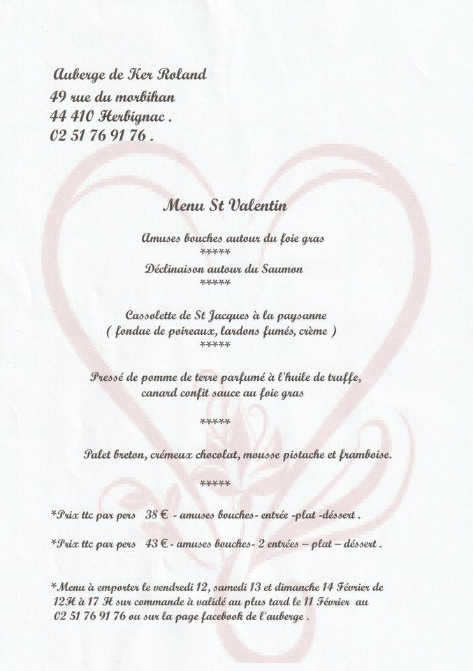 Menu au Auberge Ker Roland restaurant, Herbignac