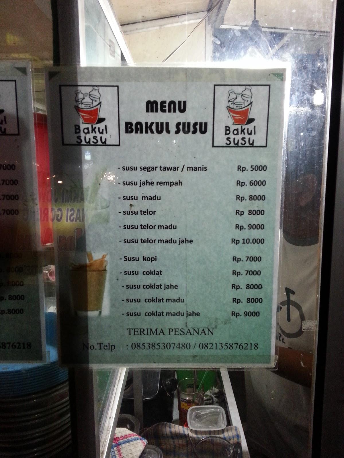 Menu at Bakul Susu cafe, Semarang