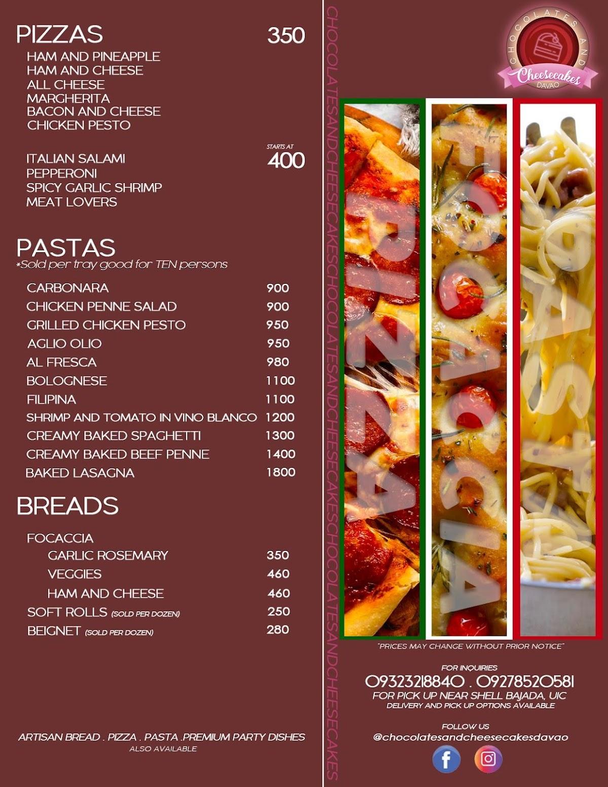 Menu at Chocolates and Cheesecakes Davao restaurant, Davao City