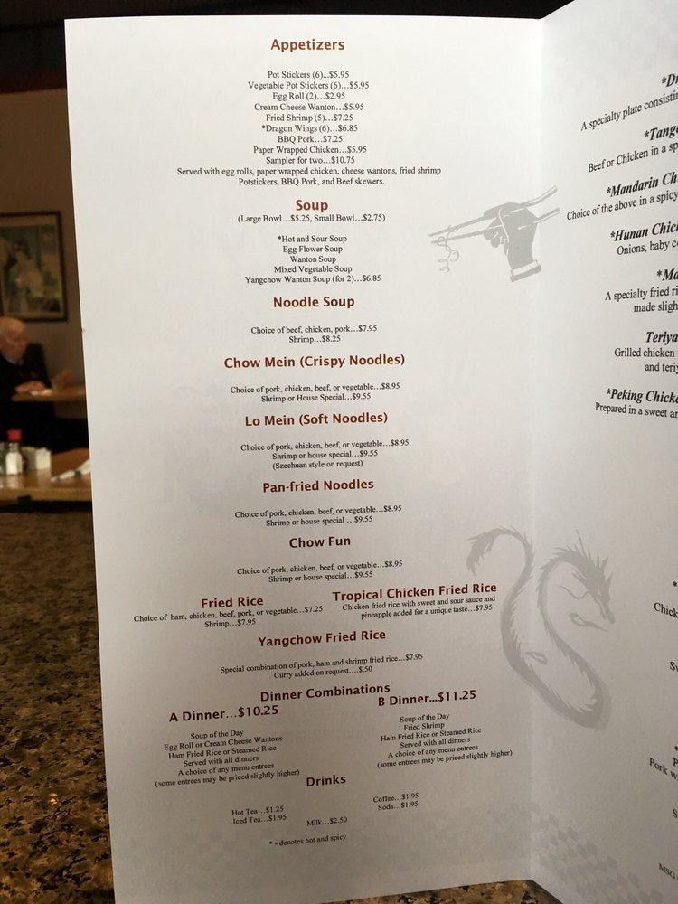Menu at Dragon Diner restaurant, Salt Lake City