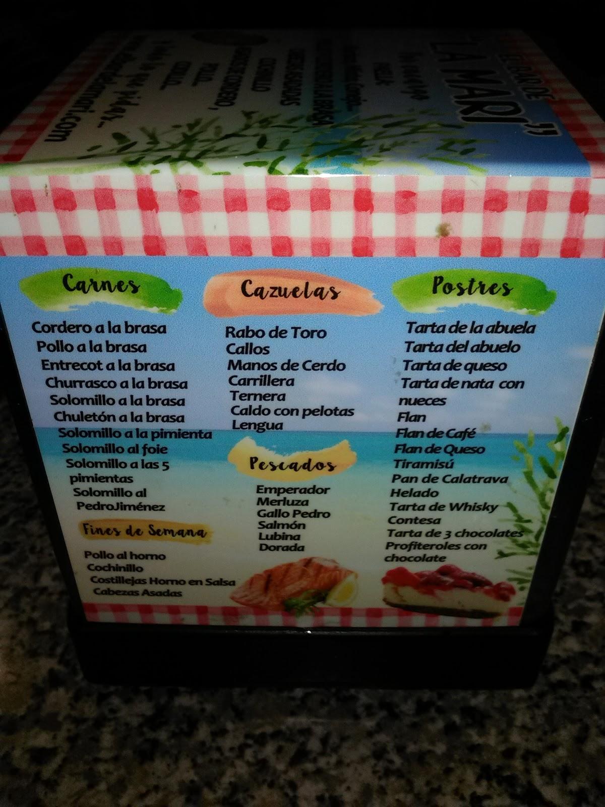 Carta de El Bar de la Mari, Archena