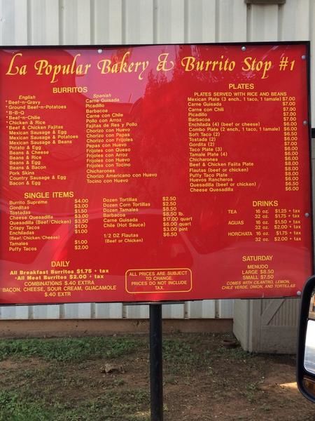 Menu at La Popular Bakery Burrito Stop, Abilene