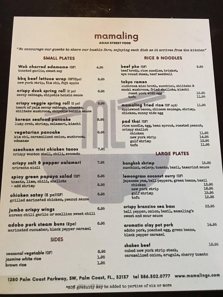 Menu at Mamaling Asian Street Food restaurant, Palm Coast