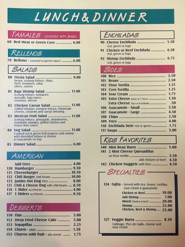 Menu at Mateos Mexican Grill restaurant, Show Low