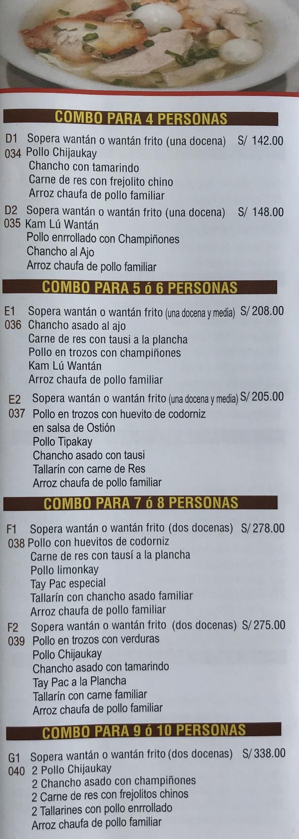 Carta del restaurante Mr. Chino, La Molina, Av. la Fontana