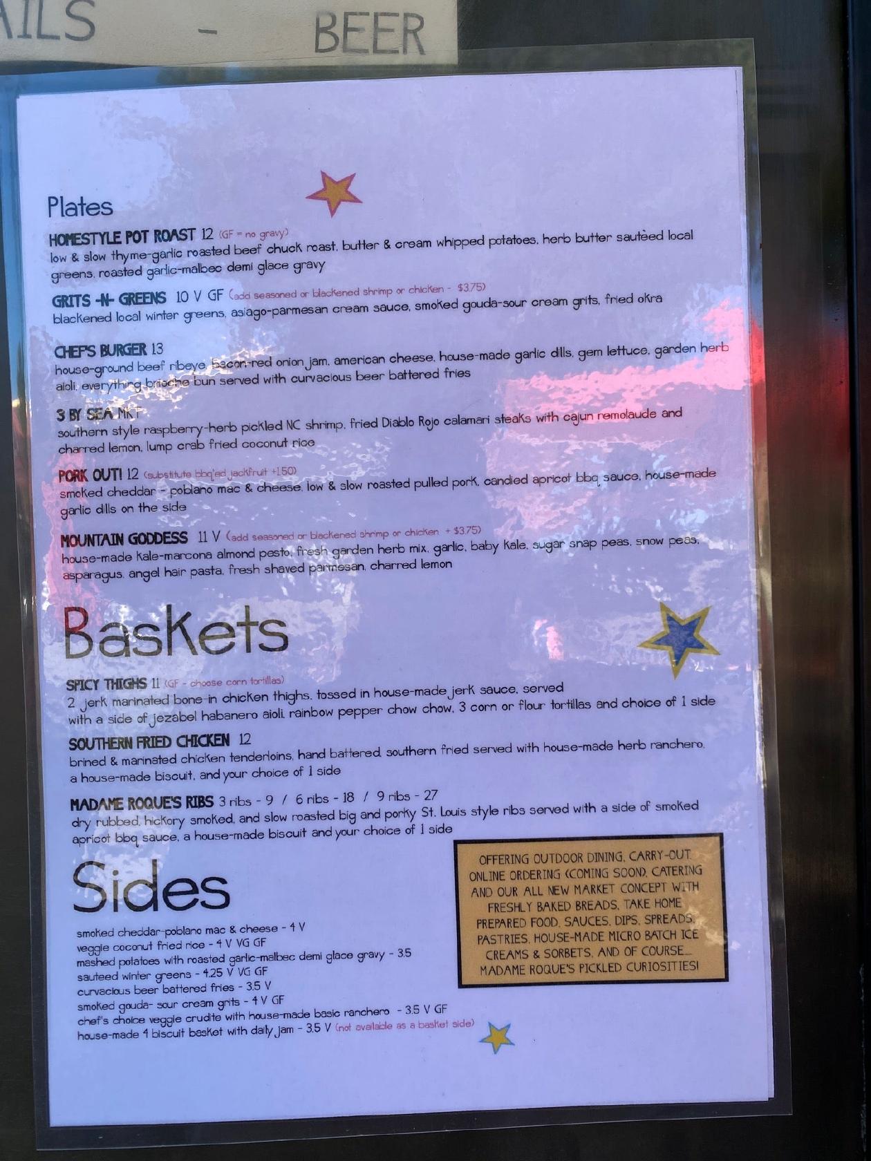 Menu at Never Blue restaurant, Hendersonville