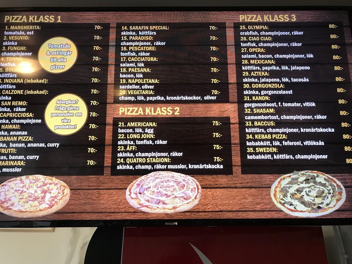 Menu at San Remo restaurant, Åtvidaberg