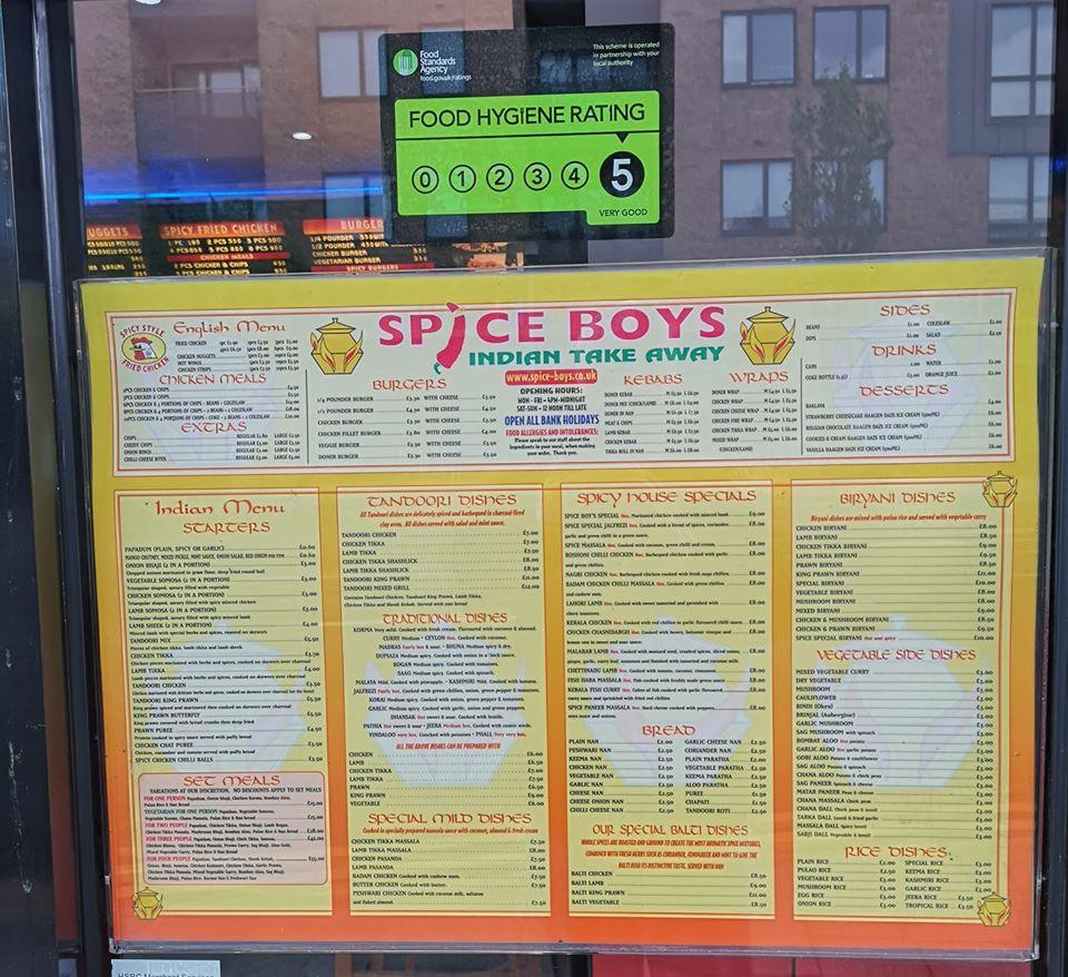 Menu at Spice Boys Indian Takeaway fast food, Horley