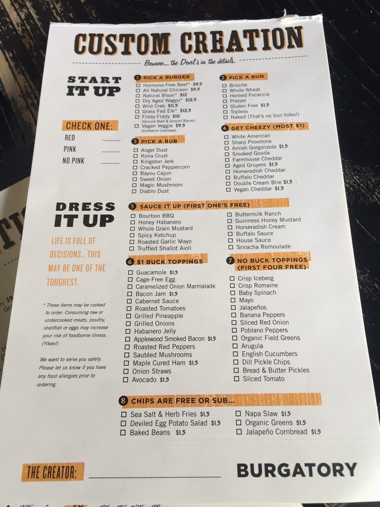 Menu at Burgatory pub & bar, Robinson Township