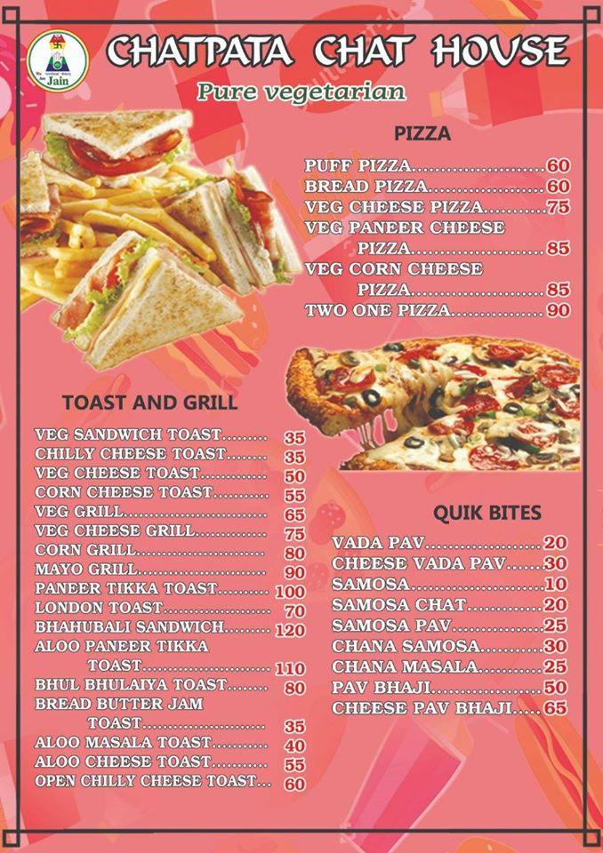 Menu at Chatpata chat house, Chennai, 13/1