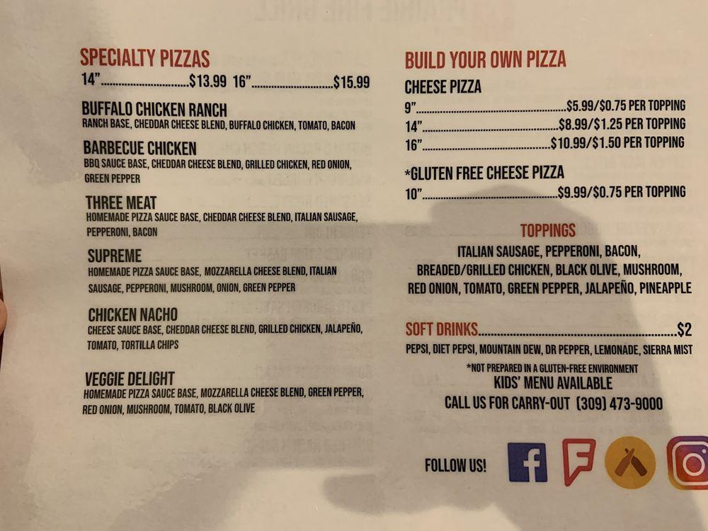 Menu at Prairie Fire Grill pizzeria, Heyworth