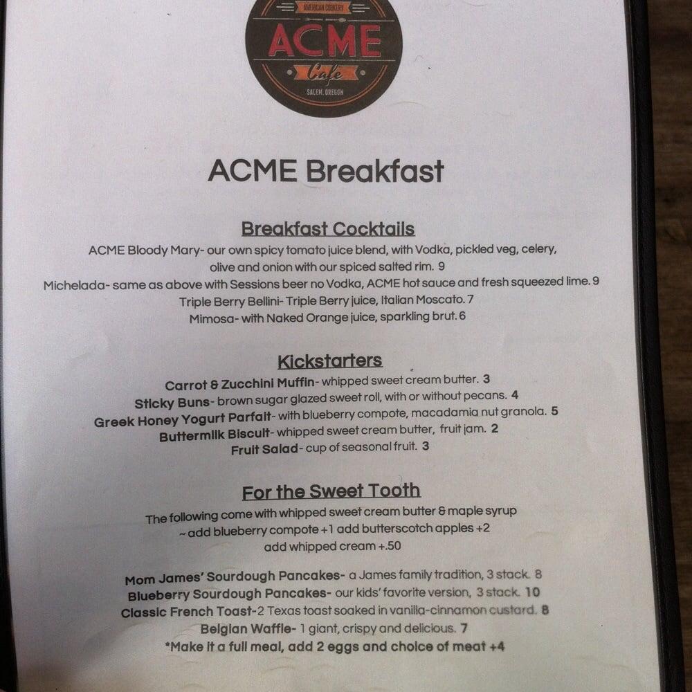 Menu at ACME Cafe, Salem