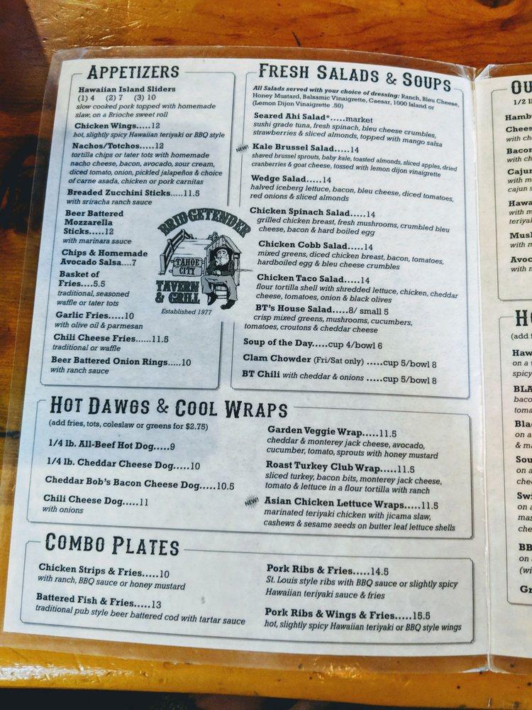 Menu at Bridgetender Tavern and Grill pub & bar, Tahoe City