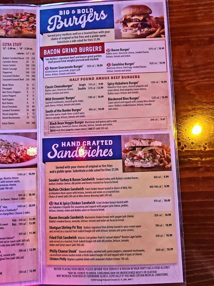 Menu at Bubba's 33 pizzeria, Oklahoma City