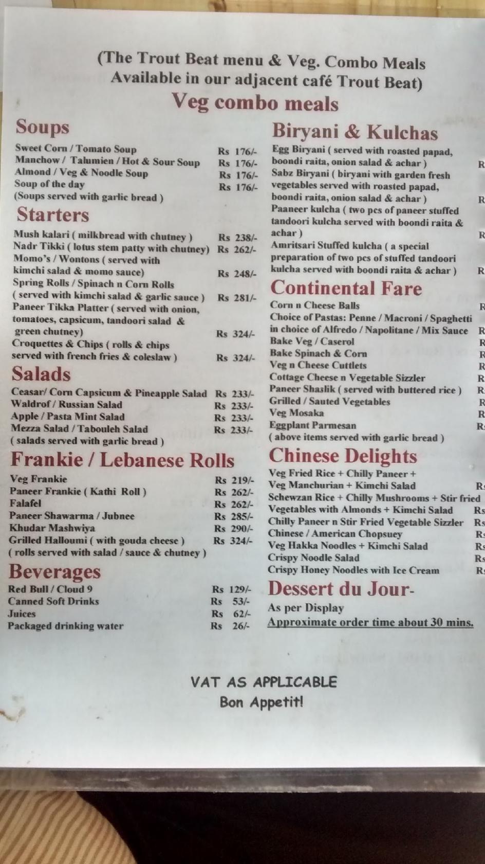 Menu at Café Log Inn, Pahalgam, +362