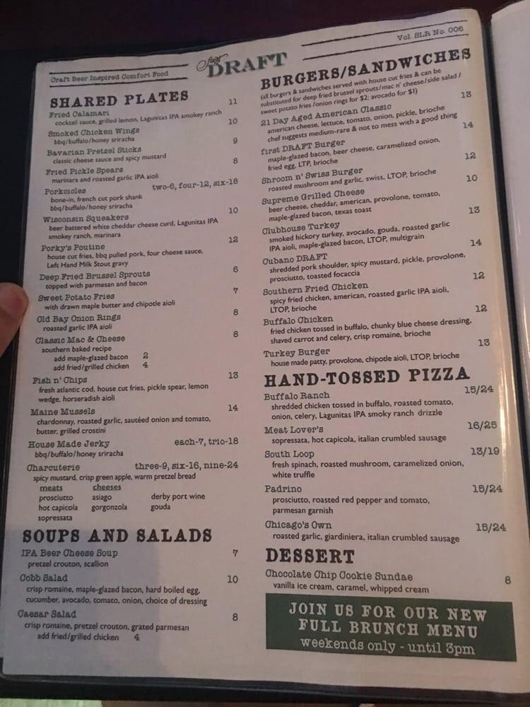 Menu at First Draft pub & bar, Chicago