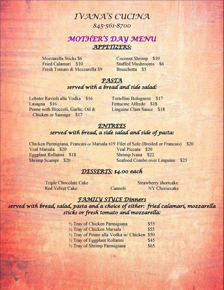 Menu at Ivana's pizzeria, New Windsor