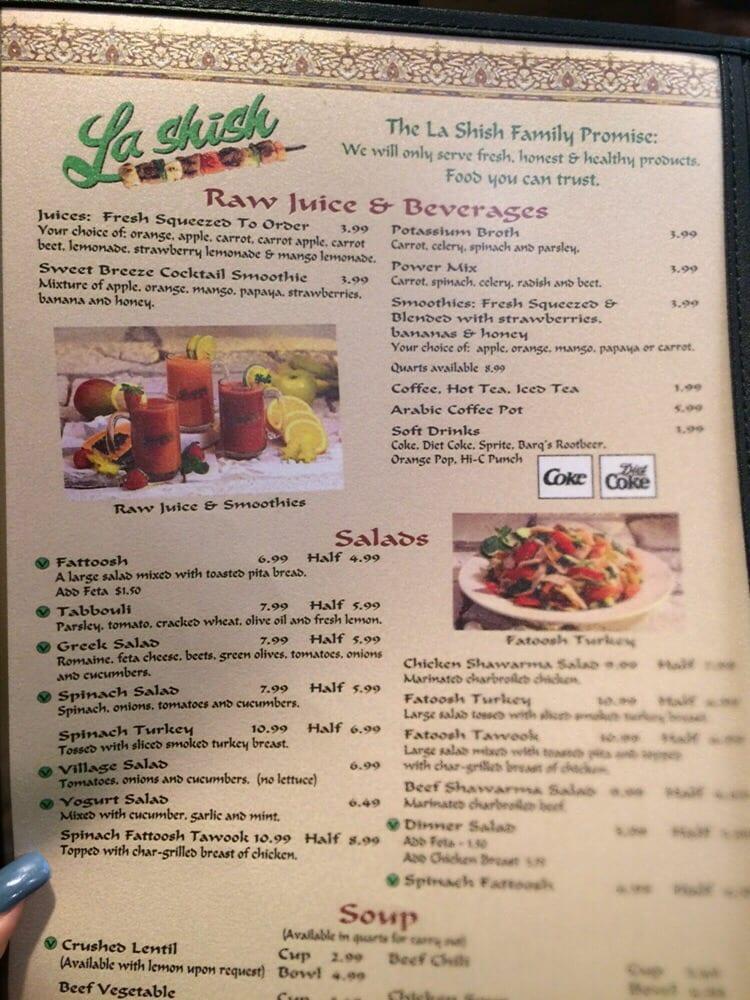 Menu at La Shish restaurant, Dearborn, 12918 Michigan Ave