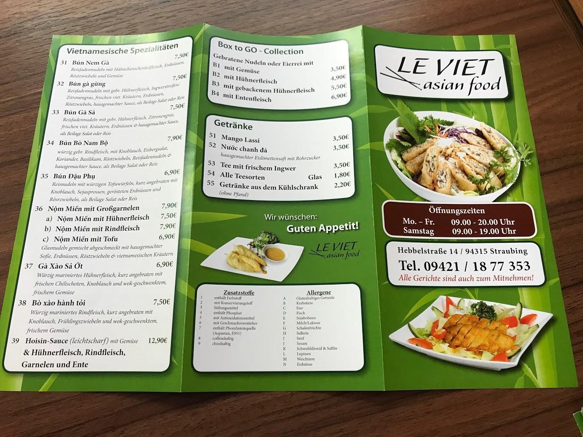 Menu at Le Viet restaurant, Straubing