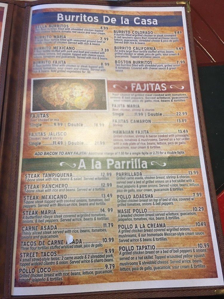 Menu at Maria's Mexican Restaurant, Poteau