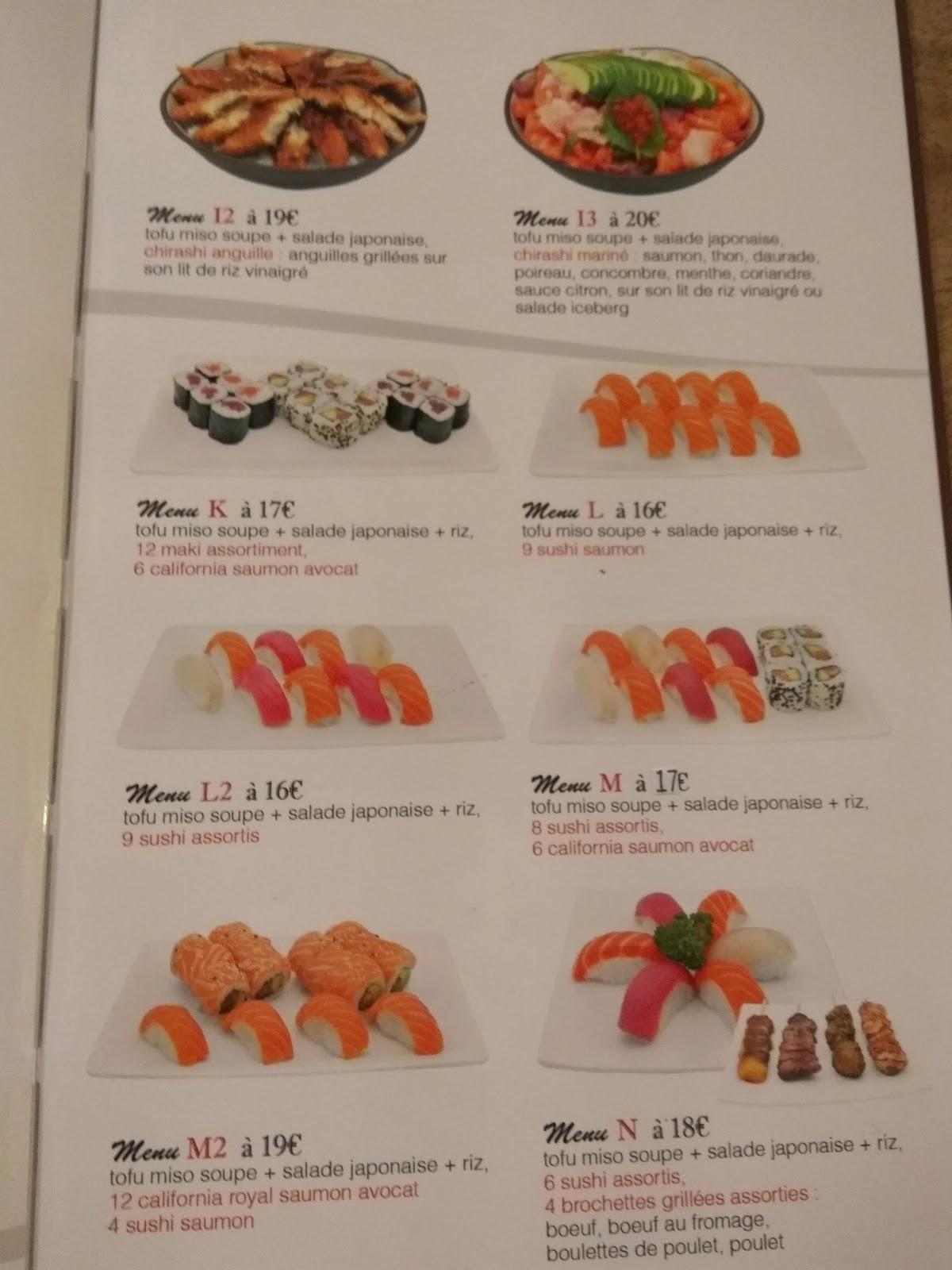 Menu at Osaka restaurant, Orsay