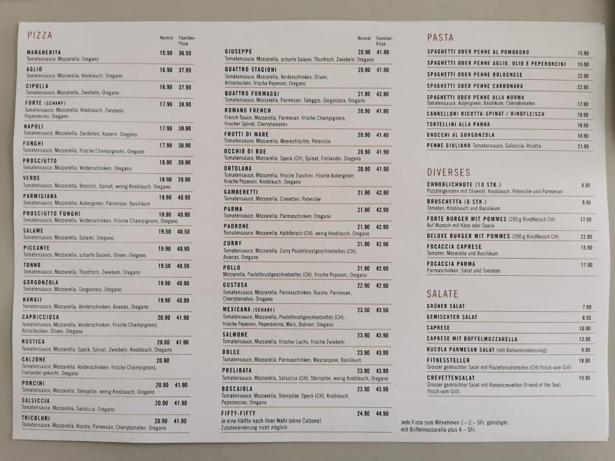 Menu da Pizza Forte, Uster, Seestrasse 93