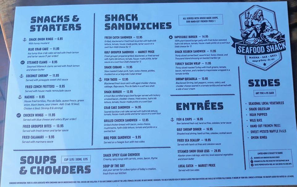 Menu at The Seafood Shack Marina, Bar & Grill, Cortez, 127th St W