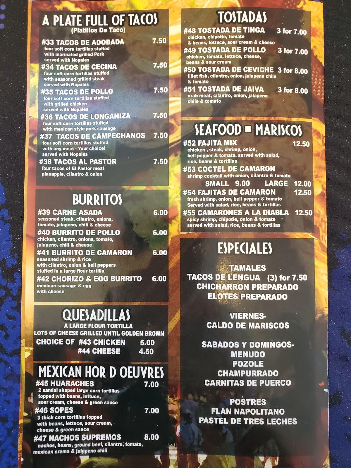Menu at Tacos y Tortas Mexican Restaurant, Hanover