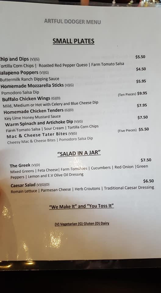 Menu at The Artful Dodger pub & bar, Boca Raton