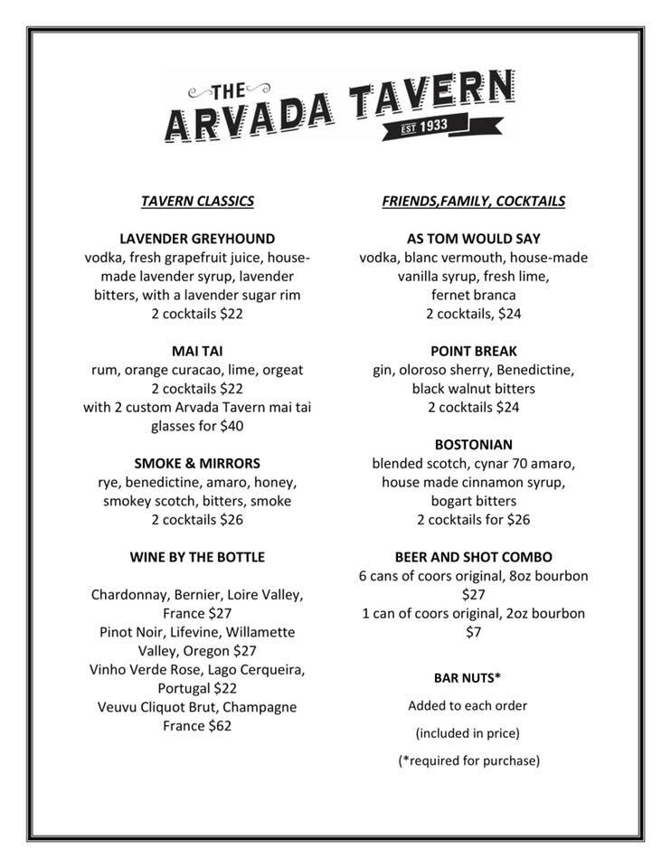 Menu at The Arvada Tavern pub & bar, Arvada